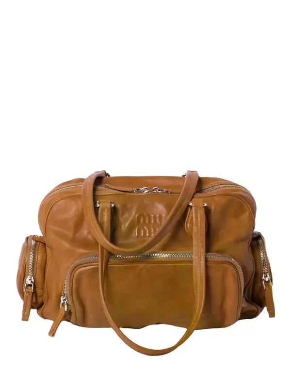 Miu Miu Logo-embossed Leather Tote Bag - Brown