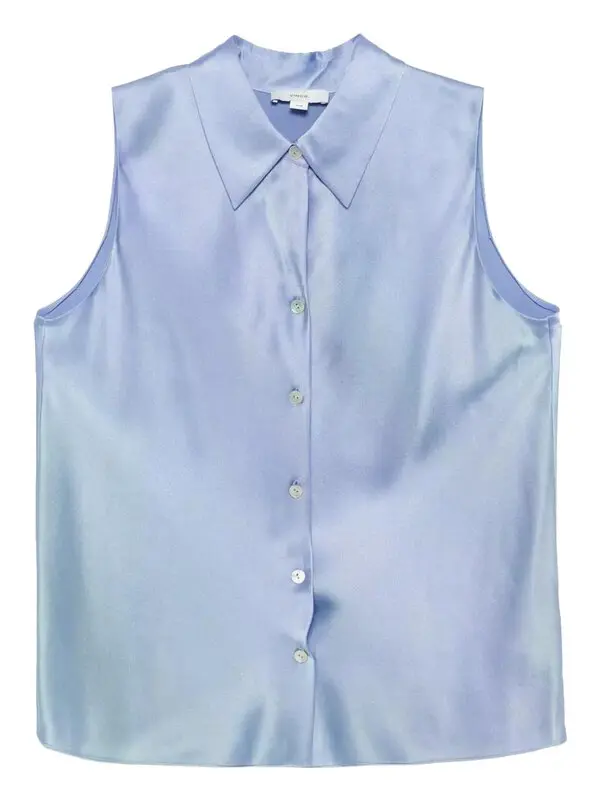 Vince Sleeveless Silk Shirt - Blue