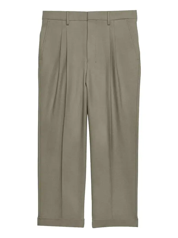 AMI Paris Box-pleated Cropped Trousers - Grey