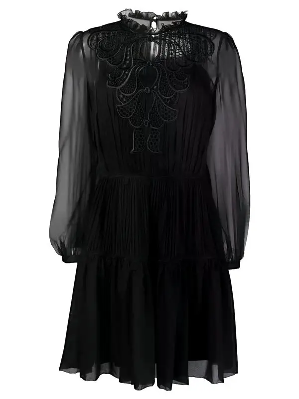 Alberta Ferretti Sheer Lace Detail Dress - Black
