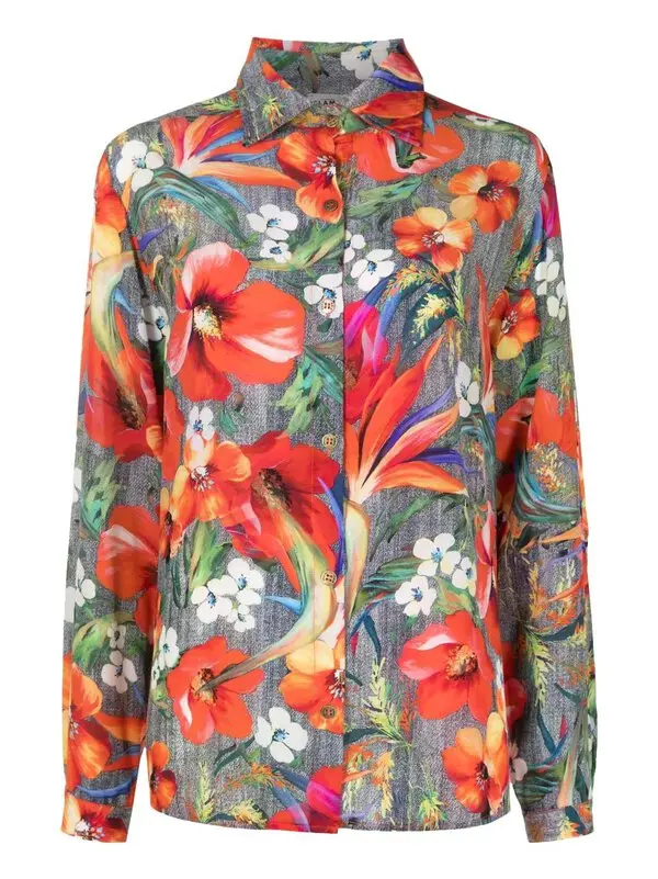 AMIR SLAMA Floral-print Silk Shirt - Multicolour