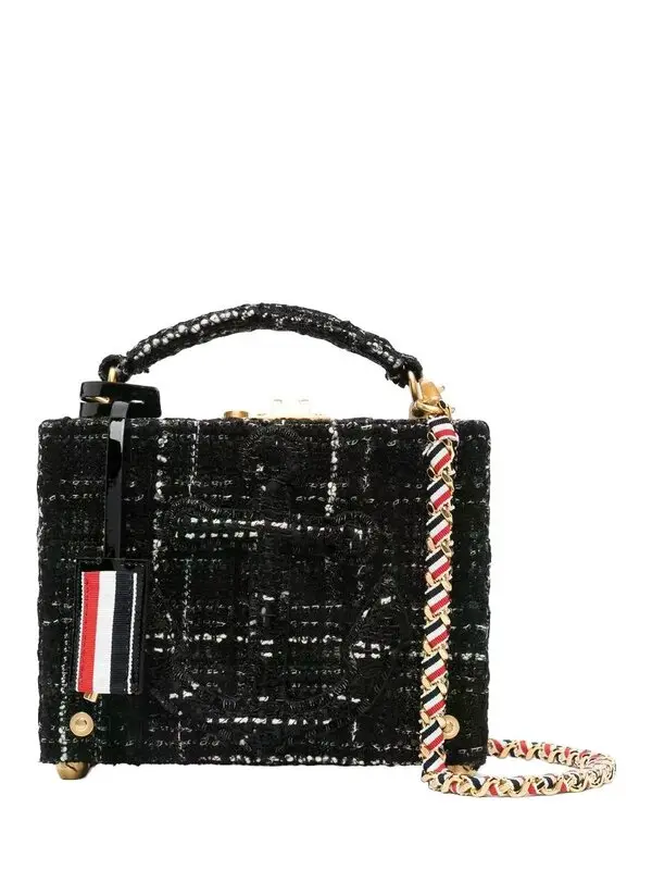 Thom Browne Mini Tweed Ribbon Chain Tote - Black