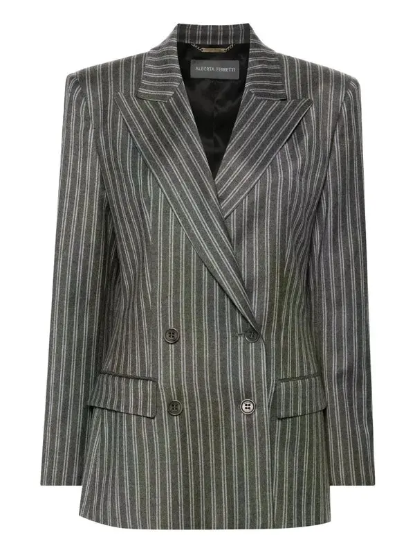 Alberta Ferretti Flannel Double-breasted Blazer - Grey