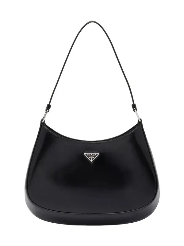 Prada Cleo Brushed Leather Shoulder Bag - Black