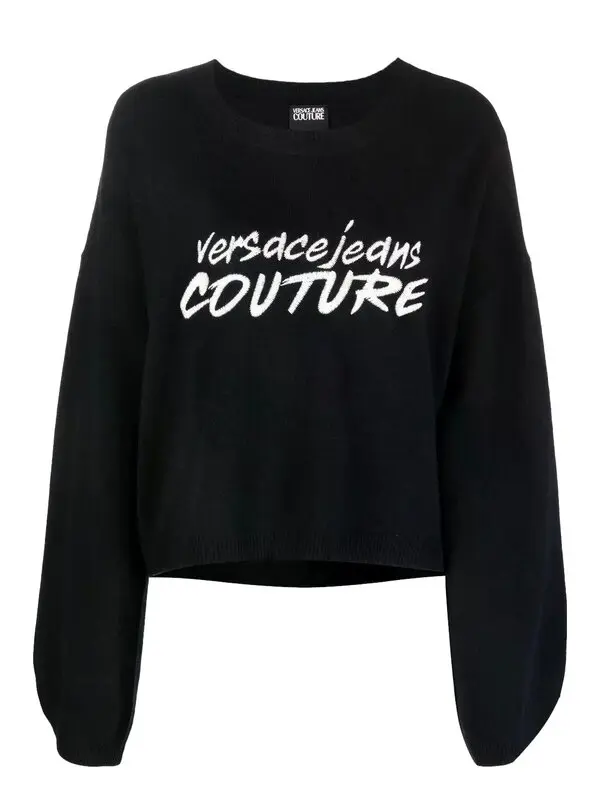 Versace Embroidered-logo Wide-sleeve Jumper - Black