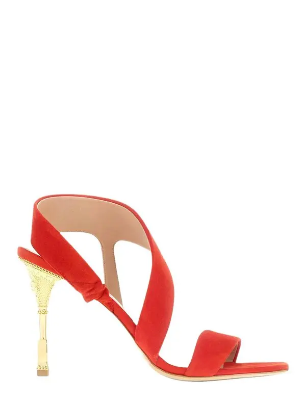 Balmain Moneta Sculpted Heel Sandals - Red