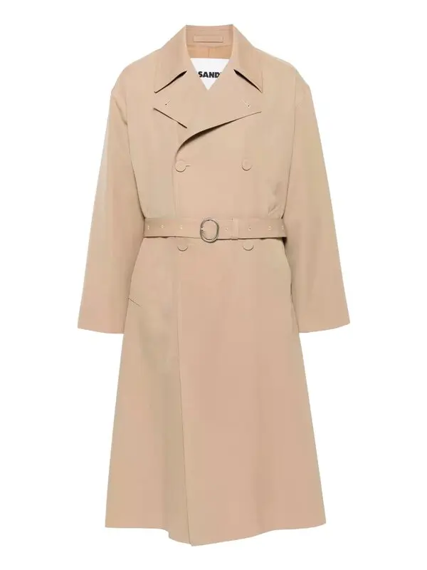 JIL SANDER Wool Gabardine Trench Coat - Brown