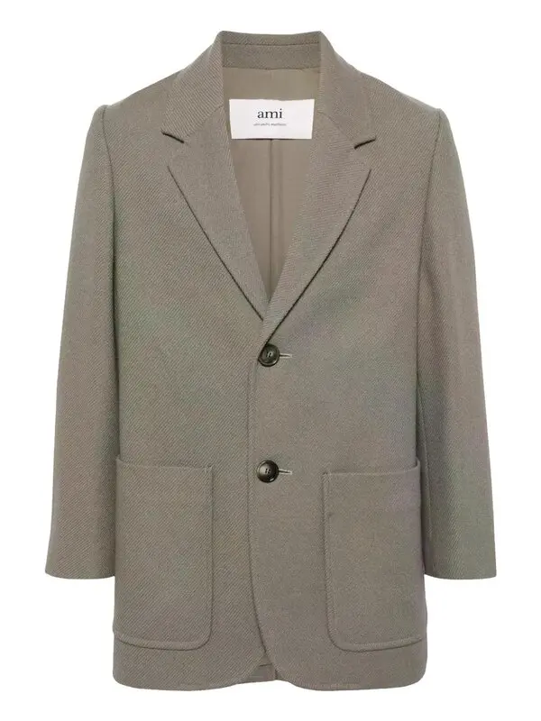 AMI Paris Single-breasted Virgin-wool Blend Blazer - Grey