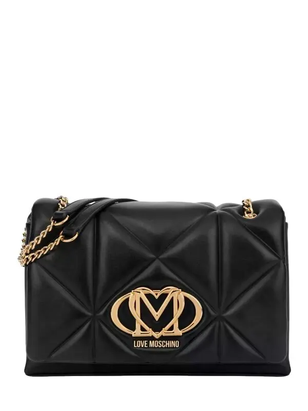 Moschino Quilted Crossbody Bag With Logo Plaque - Black
