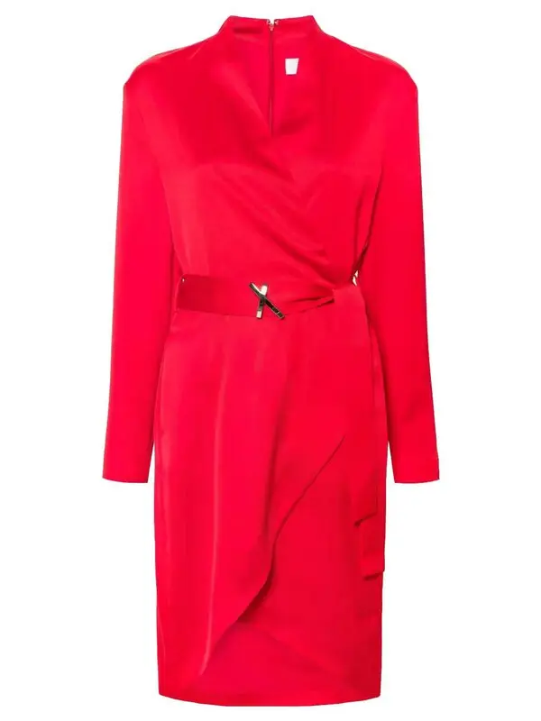 GENNY Belted Wrap Midi Dress - Red