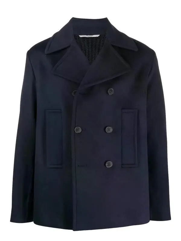 Valentino Garavani Ribbed-panel Double-breasted Coat - Blue
