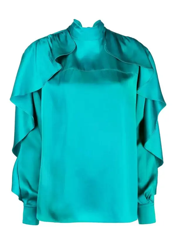 Colville Ruffled-sleeve Satin Blouse - Blue