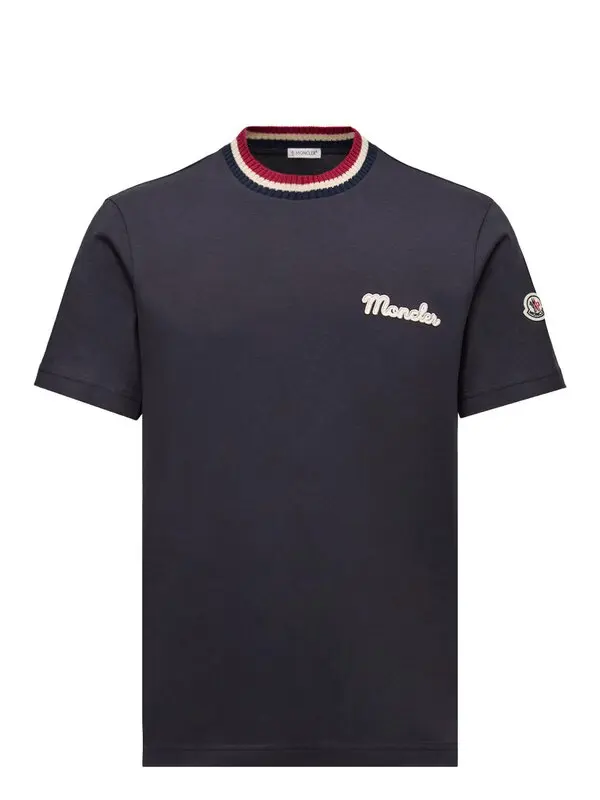 Moncler Embroidered Logo Cotton T-shirt - Blue