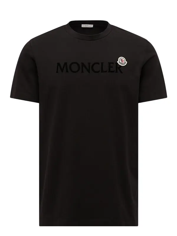 Moncler Flocked Logo Cotton T-shirt - Black