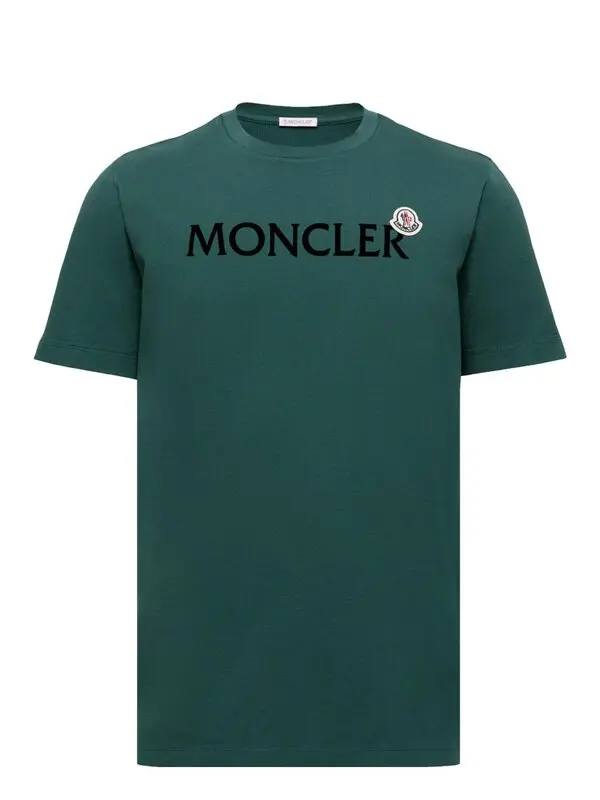 Moncler Flocked Logo Cotton T-shirt - Green