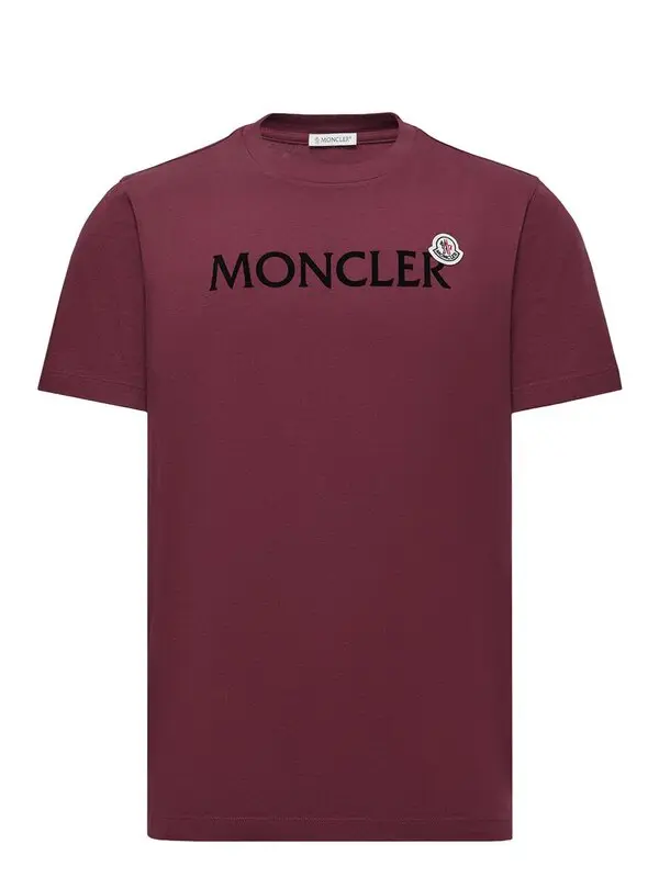 Moncler Flocked Logo Cotton T-shirt - Red
