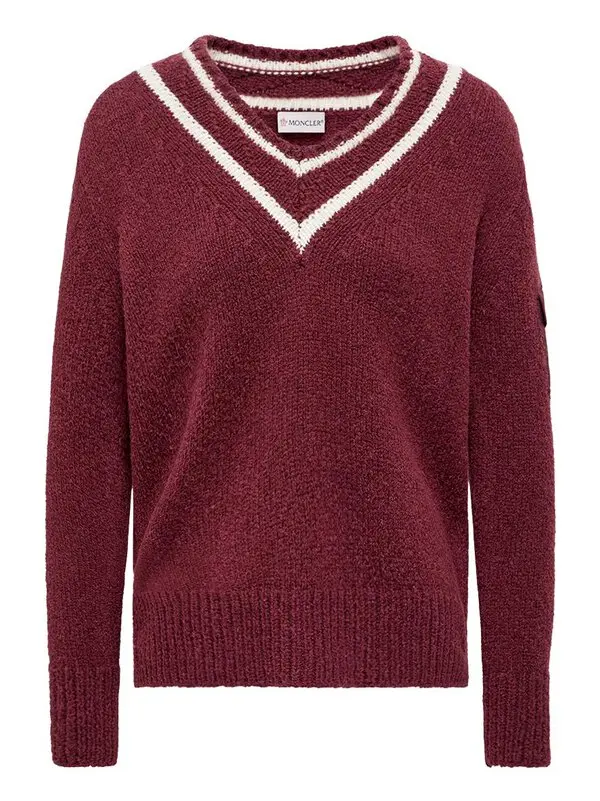 Moncler Padded V-neck Cotton & Wool-blend Sweater - Red