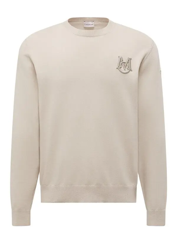 Moncler Embroidered Monogram Cotton Sweater - Beige