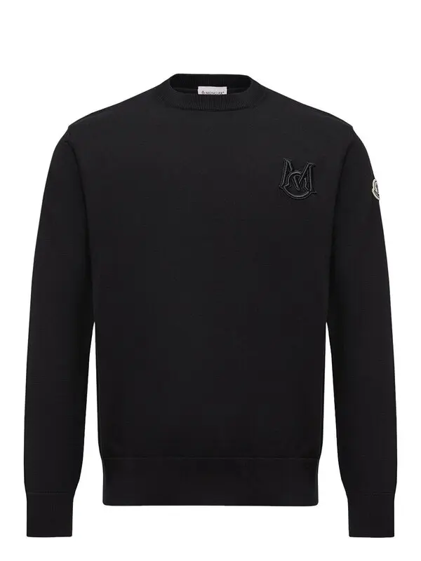 Moncler Embroidered Monogram Cotton Sweater - Black