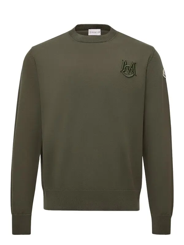 Moncler Embroidered Monogram Cotton Sweater - Green