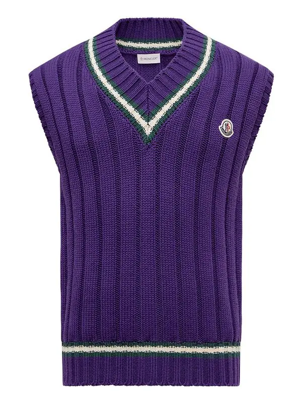 Moncler Wool And Cotton V-neck Vest - Purple
