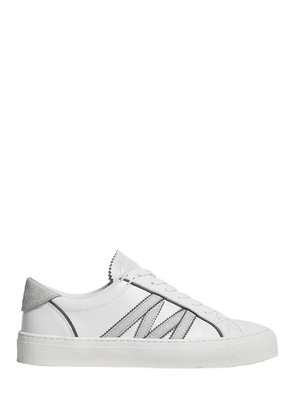 Moncler Monaco2 Leather & Glitter Sneakers - White