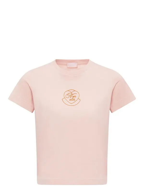 Moncler Embroidered Heart Logo Cotton T-shirt - Pink