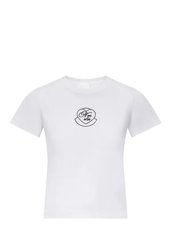 Moncler Embroidered Heart Logo Cotton T-shirt - White