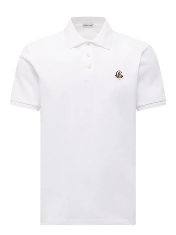 Moncler Logo Patch Cotton Piquet Polo Shirt - White
