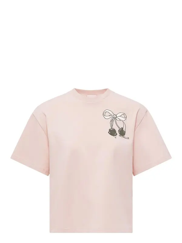 Moncler Embroidered Cherry Logo Cotton T-shirt - Pink