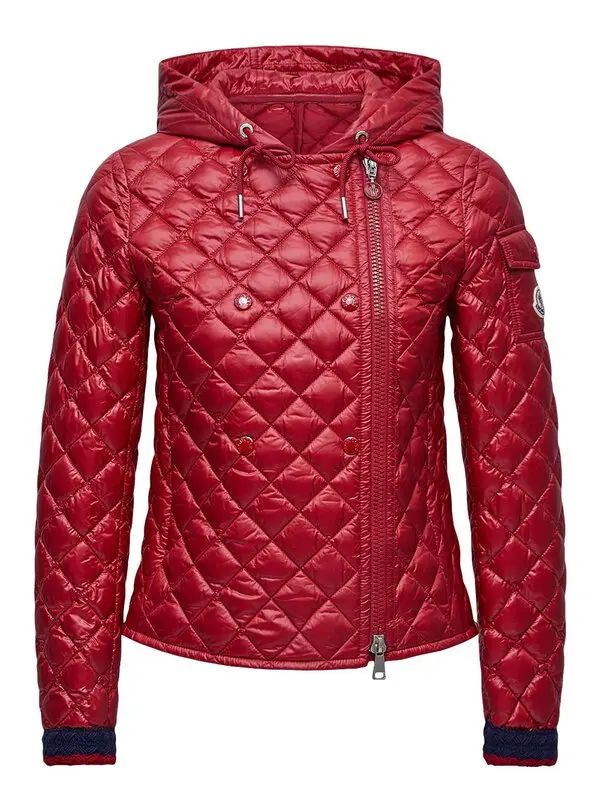 Moncler Corbelin Diamond-quilted Hooded Short Down Jacket - Red