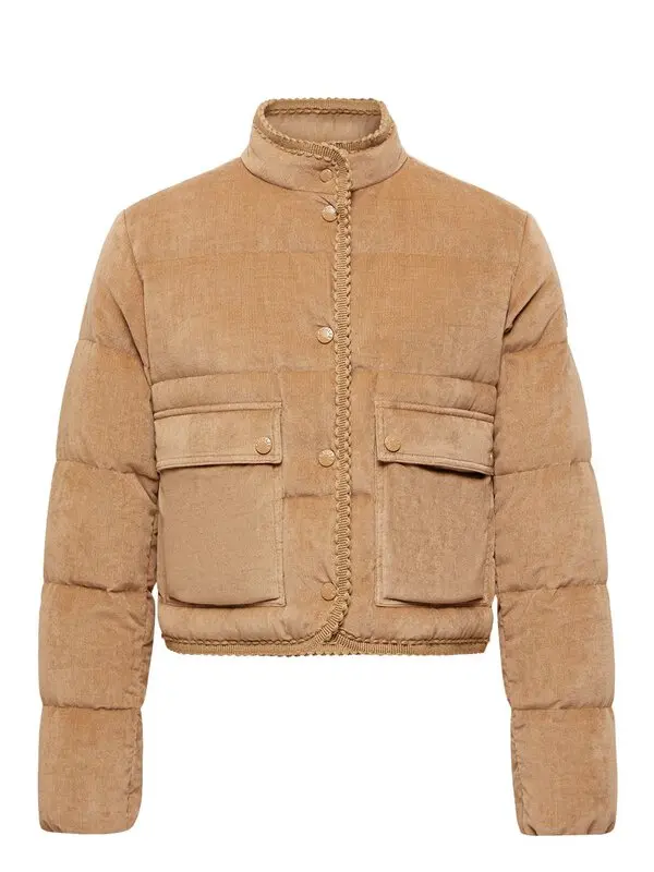 Moncler Essarts Corduroy Down Jacket With Braided Trim - Beige