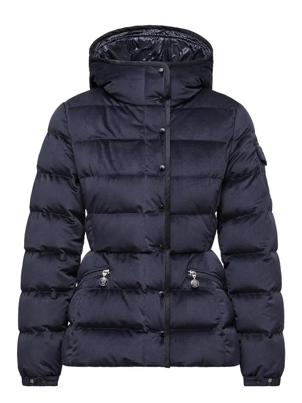 Moncler Barante Hooded Velour Down Jacket - Blue