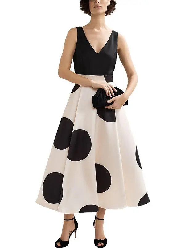 PHASE EIGHT Delie Polka Dot Skirt Dress - Black/ivory
