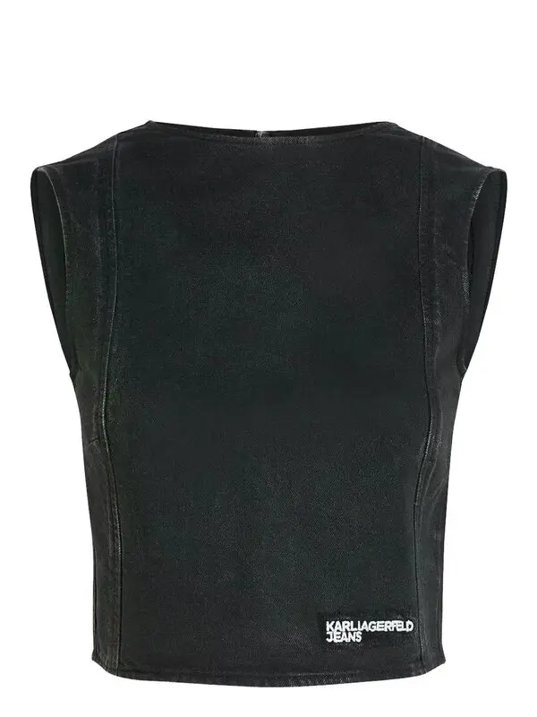 Karl Lagerfeld Coated Denim Sleeveless Blouse - Black
