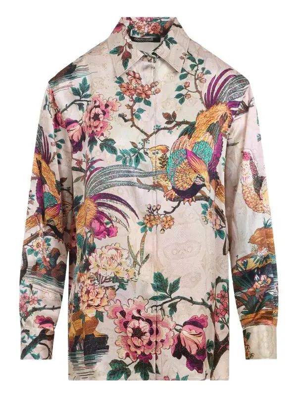 Roberto Cavalli Floral-print Long-sleeve Shirt - Neutrals