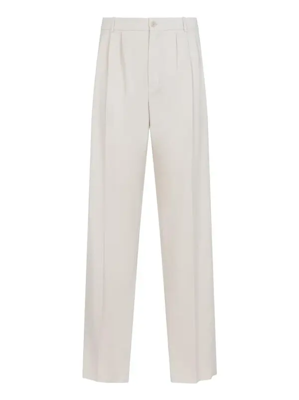 Saint Laurent Straight Leg Wool Pants - Beige
