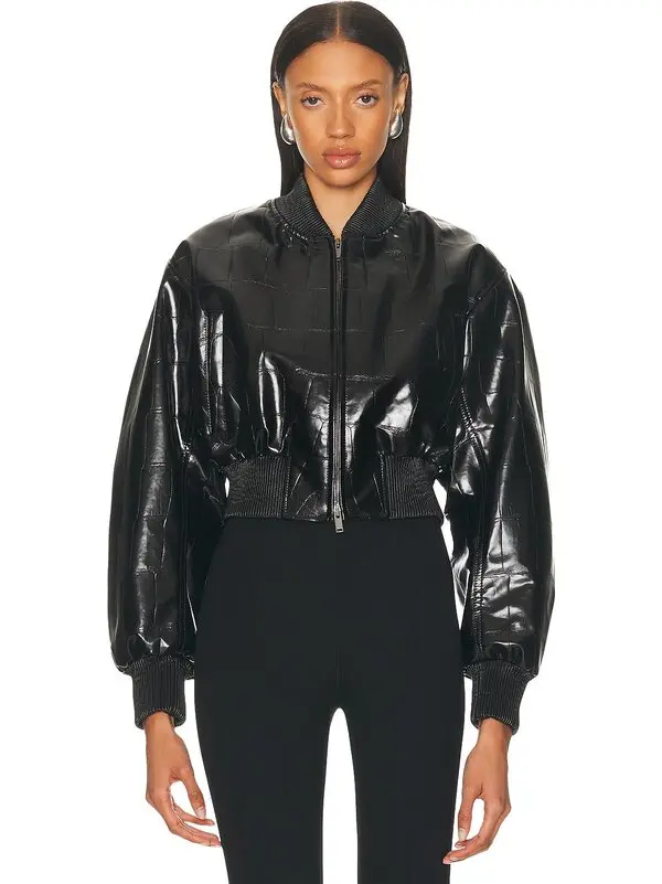Stella McCartney Croco Embossed Bomber Jacket - Black