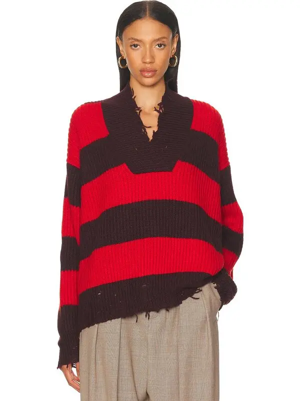 Stella McCartney Sporty Stripe V-neck Jumper - Bordeaux & Red