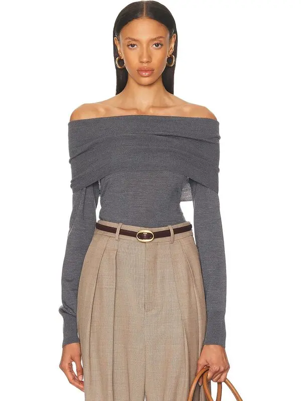 Stella McCartney Wool Off-the-shoulder Jumper - Dark Grey Melange