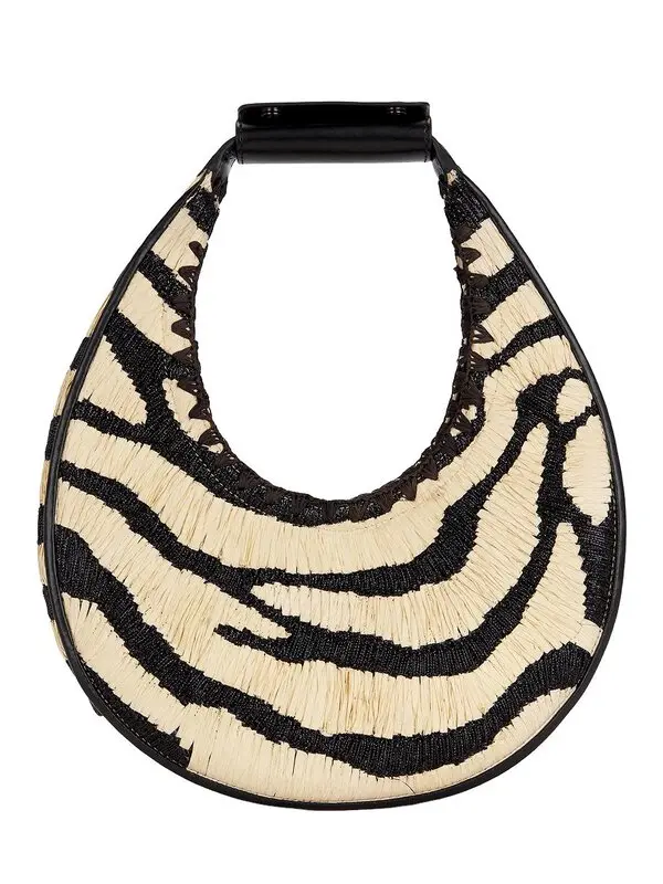 Staud Moon Tote Bag - Zebra Raffia