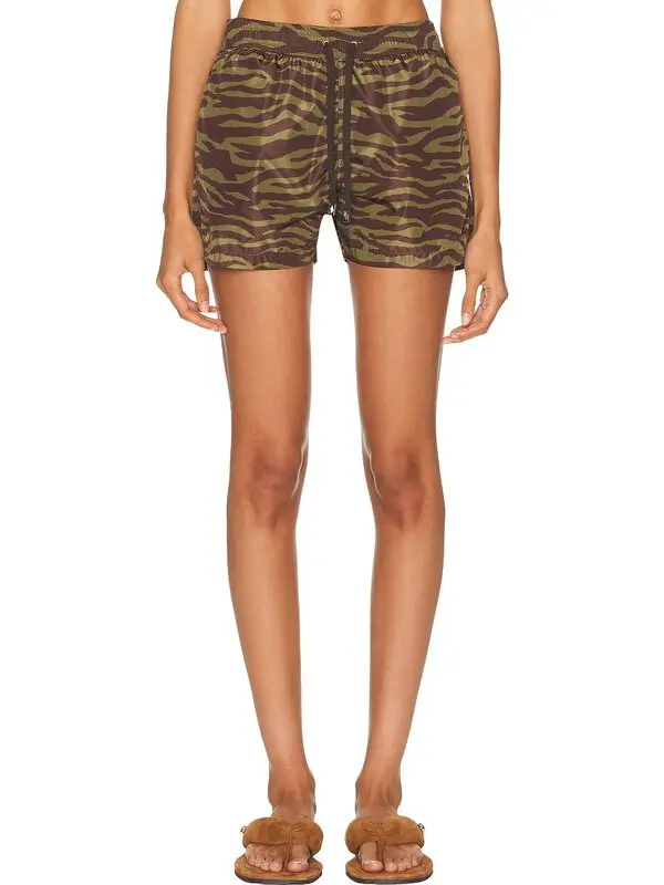Attico Zebra Printed Shorts - Dark Green & Dark Brown