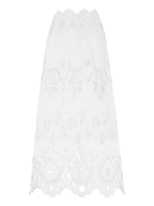 Dolce & Gabbana Calf-length Cotton Poplin A-line Skirt With Cut-out Detailing - White
