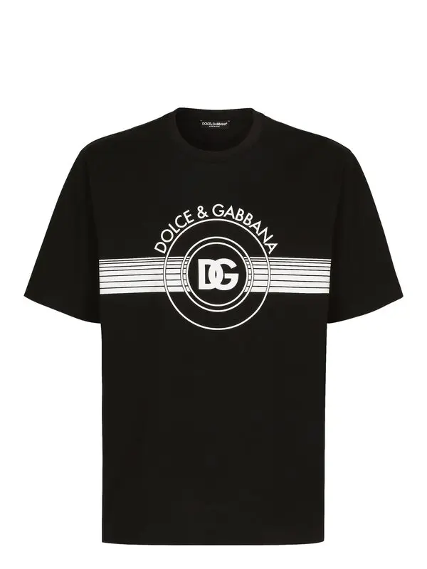 Dolce & Gabbana Cotton Interlock T-shirt With Dg Logo Print - Black