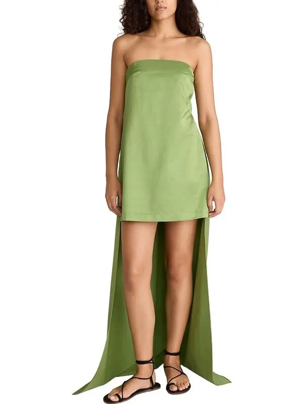 Rebecca Taylor Slub Sateen Mini Dress With Train - Green