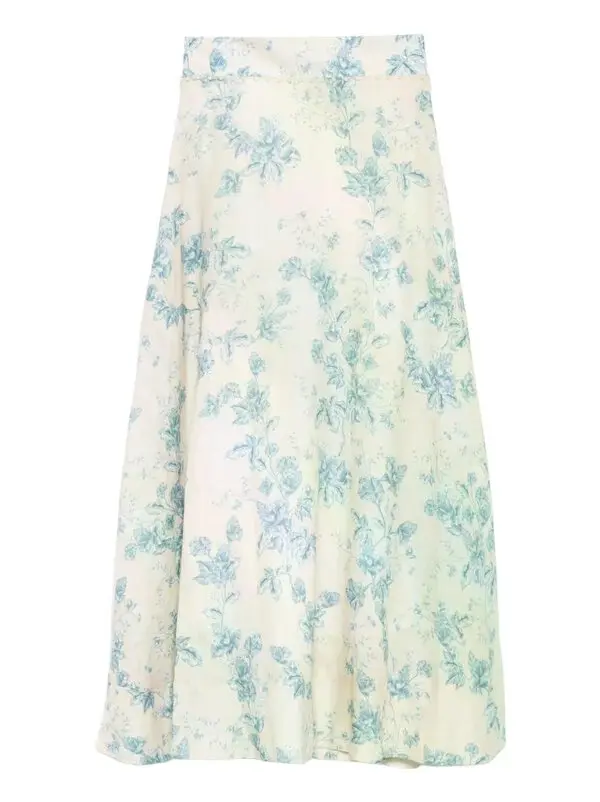 Agua Bendita Floral-print Linen A-line Midi Skirt - Neutrals