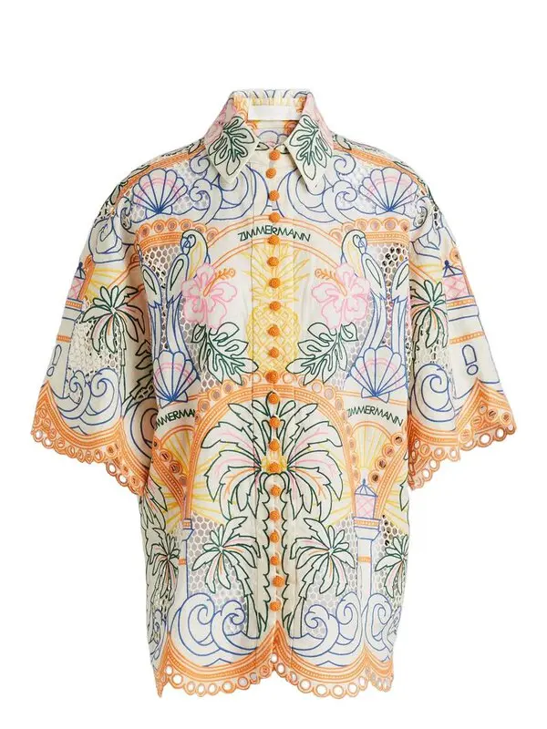 Zimmermann Embroidered Broderie Anglaise Linen Shirt - Ecru