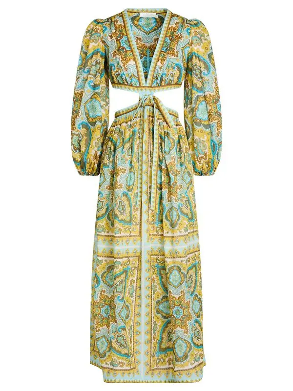 Zimmermann Paisley-print Cotton-voile Midi Dress With Cutout - Light Blue