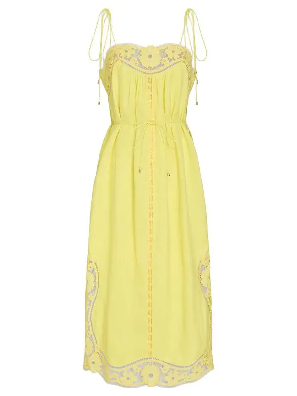 Zimmermann Broderie Anglaise Linen Midi Dress - Yellow