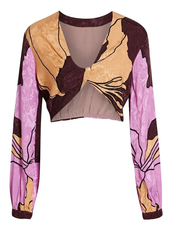 Johanna Ortiz Wine Bemused Cropped Printed Satin-jacquard Top - Lilac